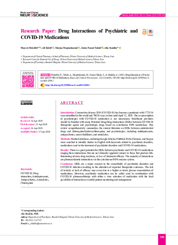 (PDF) Research Paper: Drug Interactions of Psychiatric and COVID-19 ...
