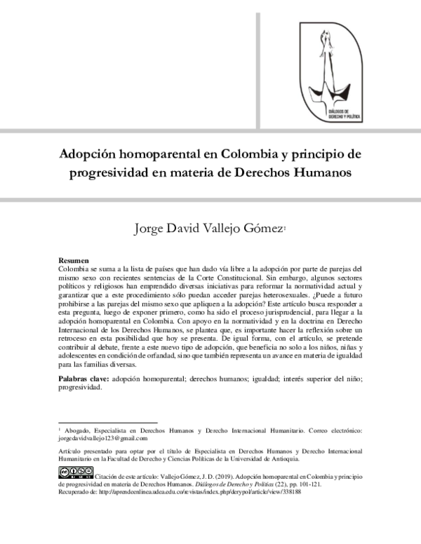 (PDF) Adopción homoparental en Colombia y principio de progresividad en ...