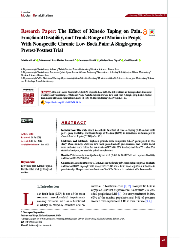 (PDF) Modern Rehabilitation Research Paper: The Effect of Kinesio ...