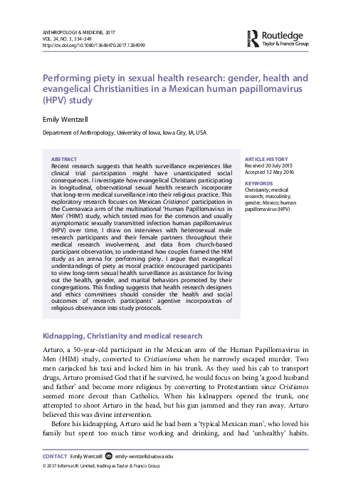 (PDF) Performing piety in sexual health research: gender, health and evangelical Christianities ...