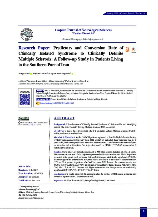 (PDF) Research Paper: Predictors and Conversion Rate of Clinically ...
