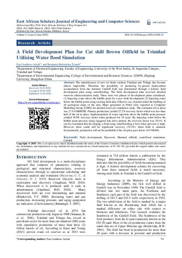 (PDF) A Field Development Plan for Catshill Brown Oilfield in Trinidad ...