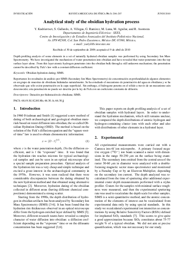 (PDF) Analytical study of the obsidian hydration process