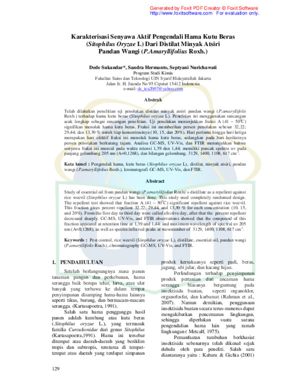 (PDF) Karakterisasi Senyawa Aktif Pengendali Hama Kutu Beras ...