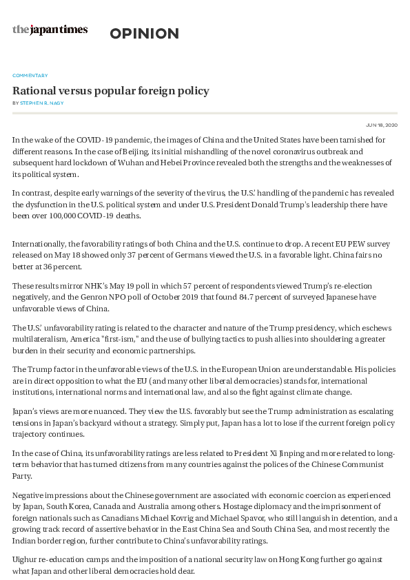 (PDF) Rational versus popular foreign policy The Japan Times