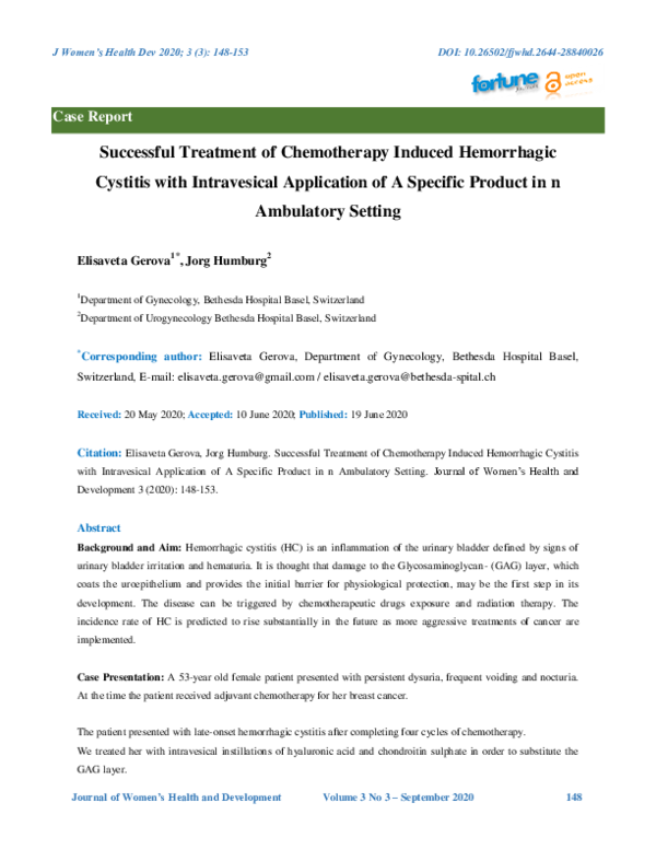 (PDF) Successful Treatment of Chemotherapy Induced Hemorrhagic Cystitis ...