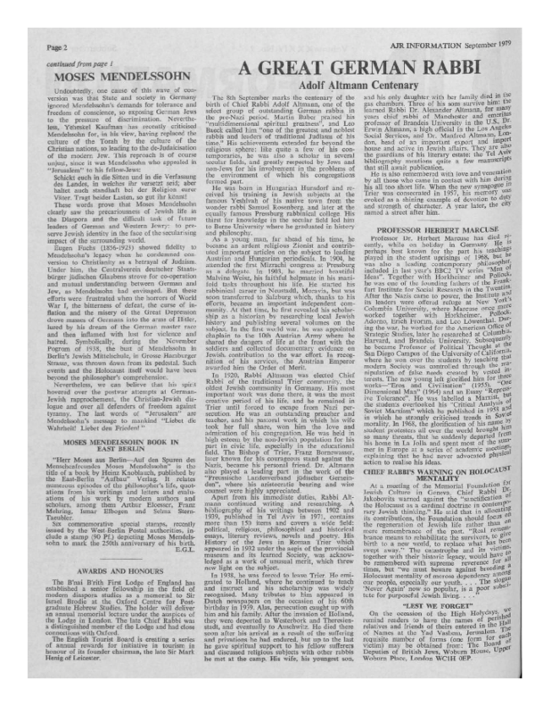 (PDF) “A Great German Rabbi: Adolf Altmann Centenary,” AJS Information ...