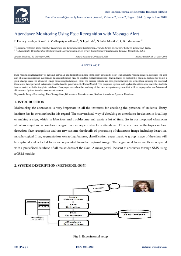 (PDF) Attendance Monitoring Using Face Recognition with Message Alert