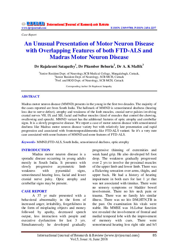 (PDF) An Unusual Presentation of Motor Neuron Disease with Overlapping ...