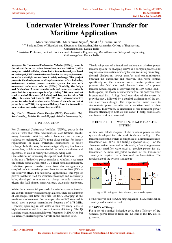 (PDF) IJERT-Underwater Wireless Power Transfer for Maritime Applications (PDF) IJERT-Underwater Wireless Power Transfer for Maritime Applications