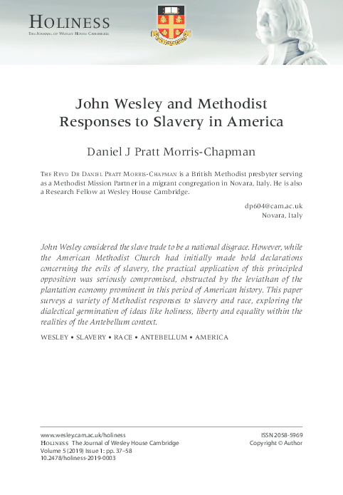 (PDF) John Wesley and Methodist Responses to Slavery in America