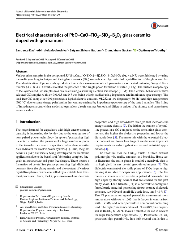(PDF) Electrical characteristics of PbO-CaO-TiO 2 -SiO 2 -B 2 O 3 glass ...