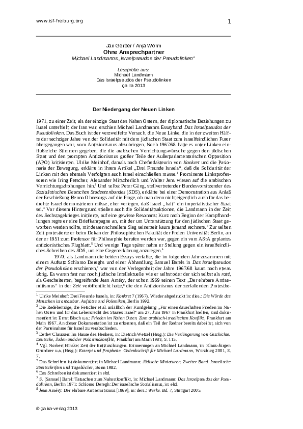 (PDF) Ohne Ansprechpartner. Michael Landmanns "Israelpseudos der ...