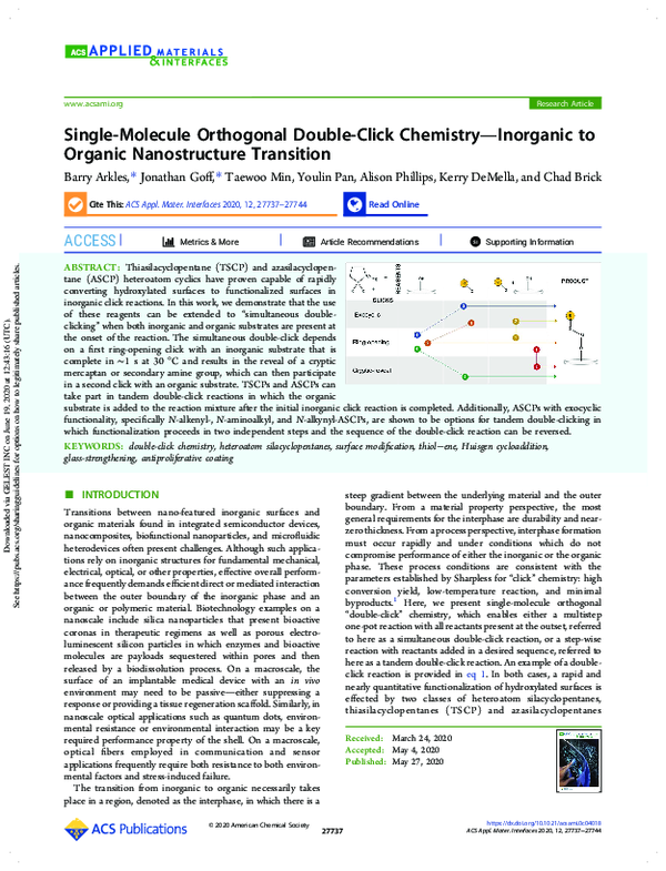 (PDF) Single-Molecule Orthogonal Double-Click Chemistry - Inorganic to ...