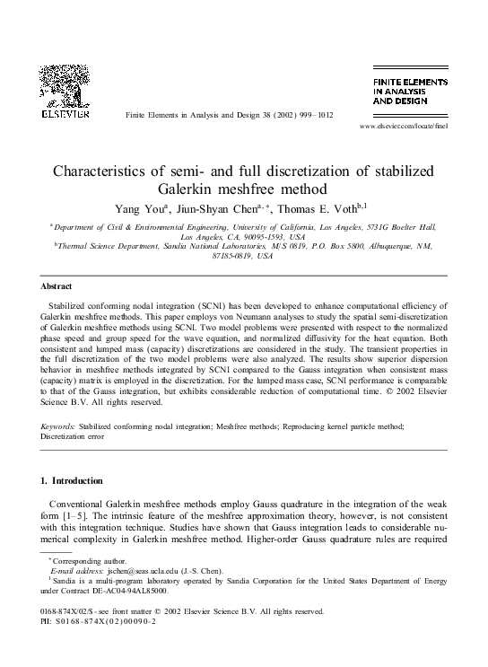 (PDF) Characteristics of semi- and full discretization of stabilized Galerkin meshfree method