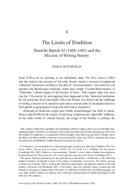 (PDF) The Limits of Erudition Daniello Bartoli SJ (1608-1685) and the ...