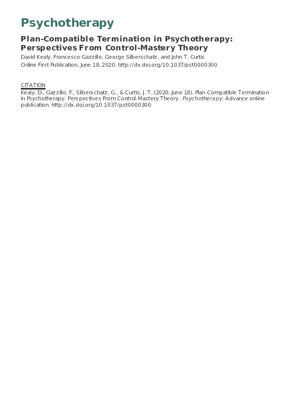 (PDF) Plan-compatible termination in psychotherapy: Perspectives from ...