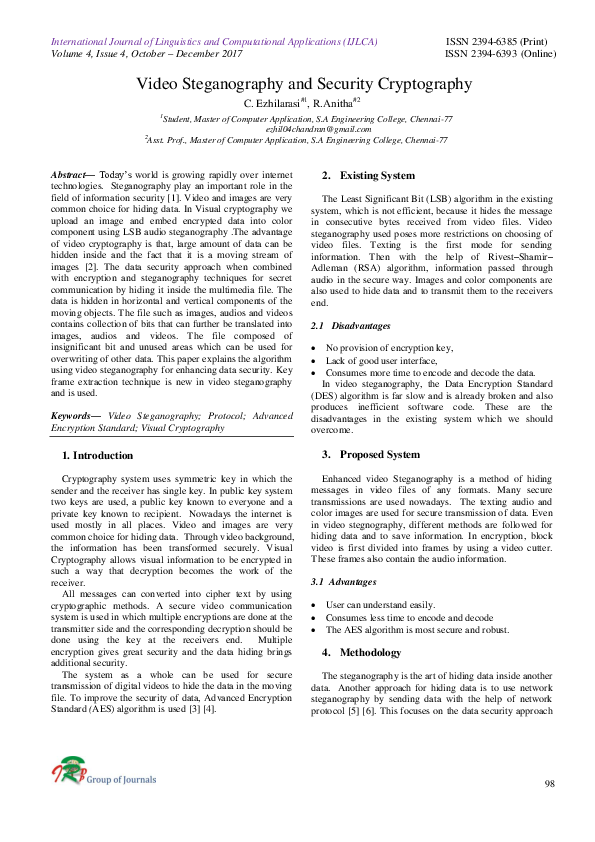 (PDF) Video Steganography and Security Cryptography