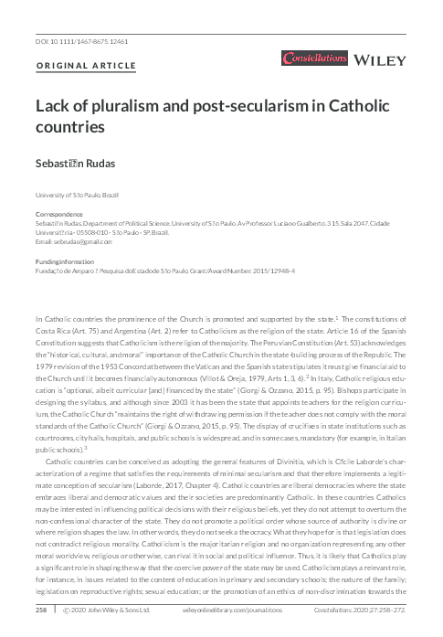 (PDF) Lack of pluralism and post-secularism in Catholic countries ...