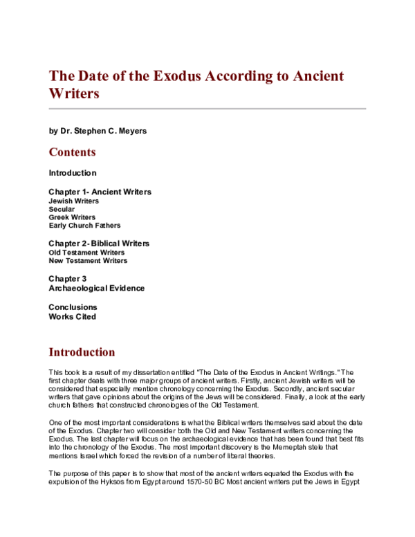 (DOC) The Date of the Exodus According to Ancient Writers