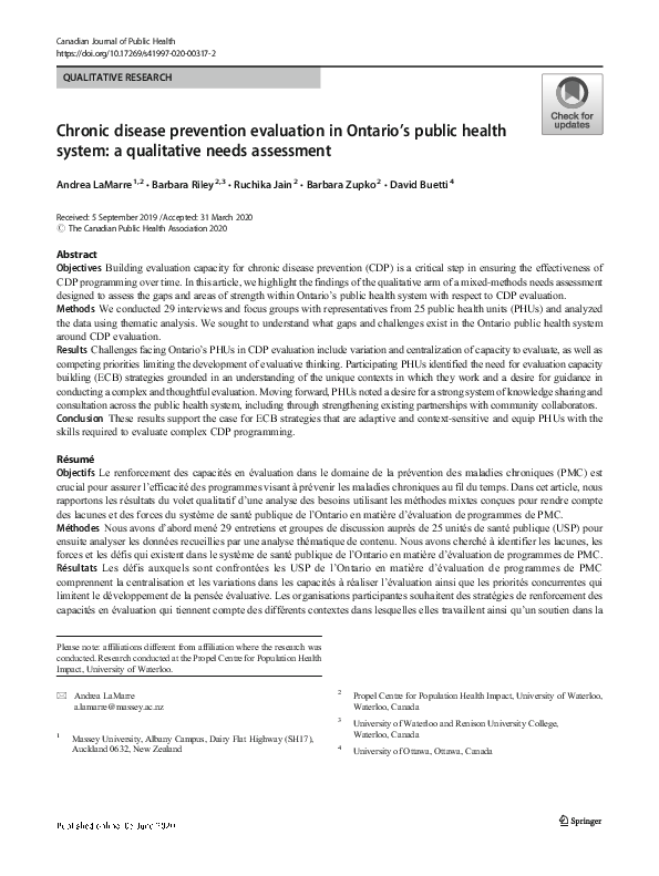 (PDF) Chronic disease prevention evaluation in Ontario's public health ...