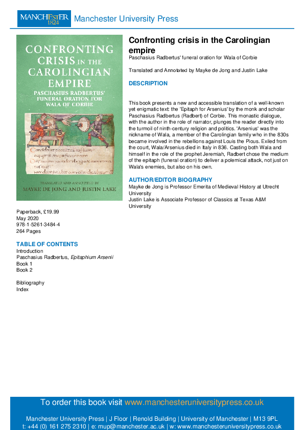 (PDF) Confronting Crisis in the Carolingian Empire: Paschasius ...