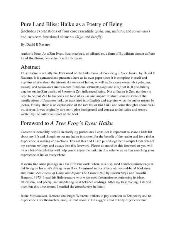(PDF) Pure Land Bliss: Haiku as a Poetry of Being (includes ...