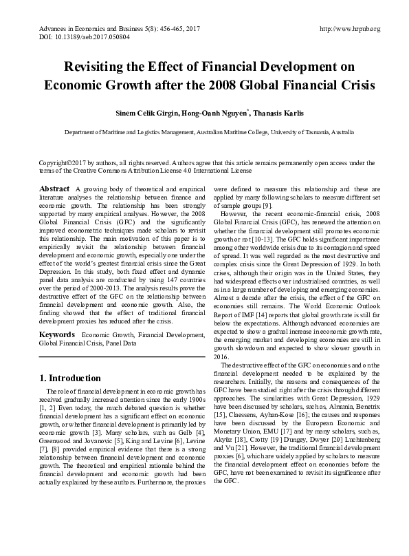 (PDF) Revisiting the Effect of Financial Development on Economic Growth ...