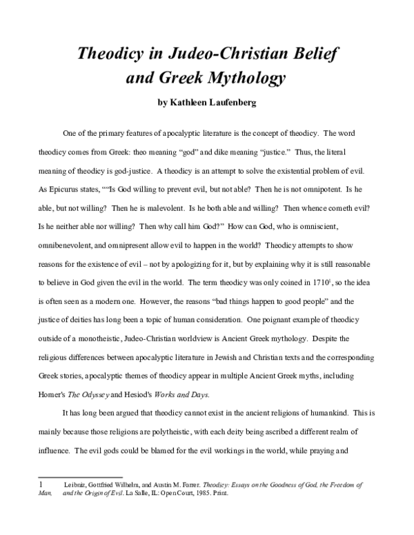 (DOC) Theodicy in Judeo-Christian Belief and Greek Mythology