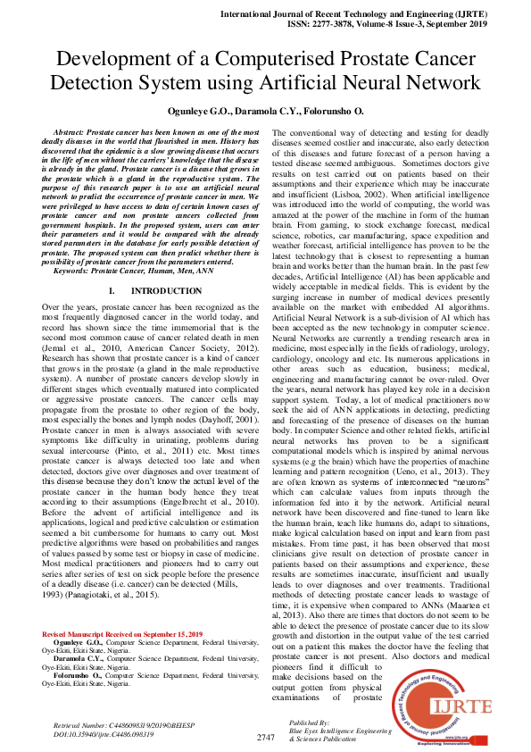Pdf Development Of A Computerised Prostate Cancer Detection System Using Artificial Neural Network