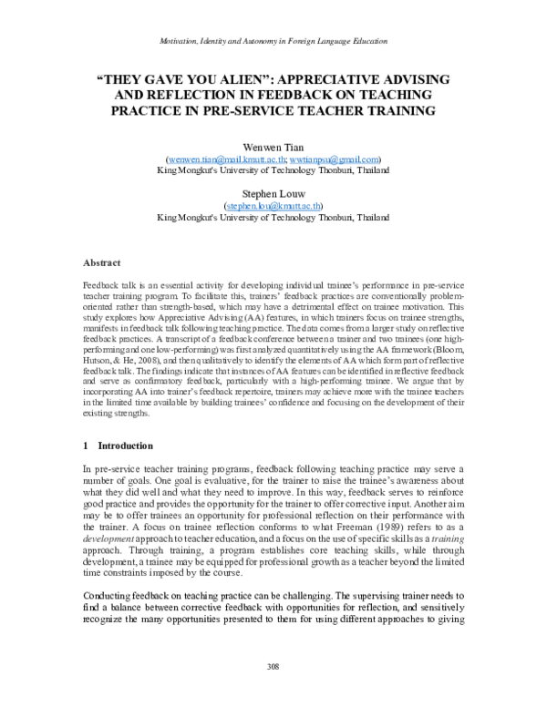 (PDF) "THEY GAVE YOU ALIEN": APPRECIATIVE ADVISING AND REFLECTION IN ...