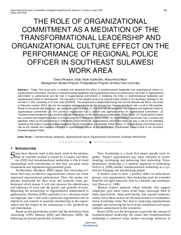 (PDF) THE ROLE OF ORGANIZATIONAL COMMITMENT AS A MEDIATION OF THE TRANSFORMATIONAL LEADERSHIP ...