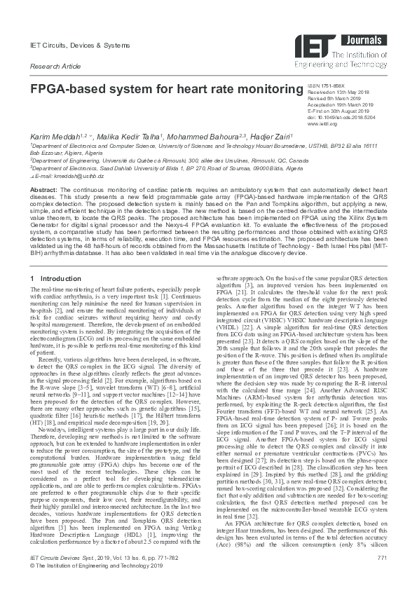 (PDF) FPGA-based system for heart rate monitoring