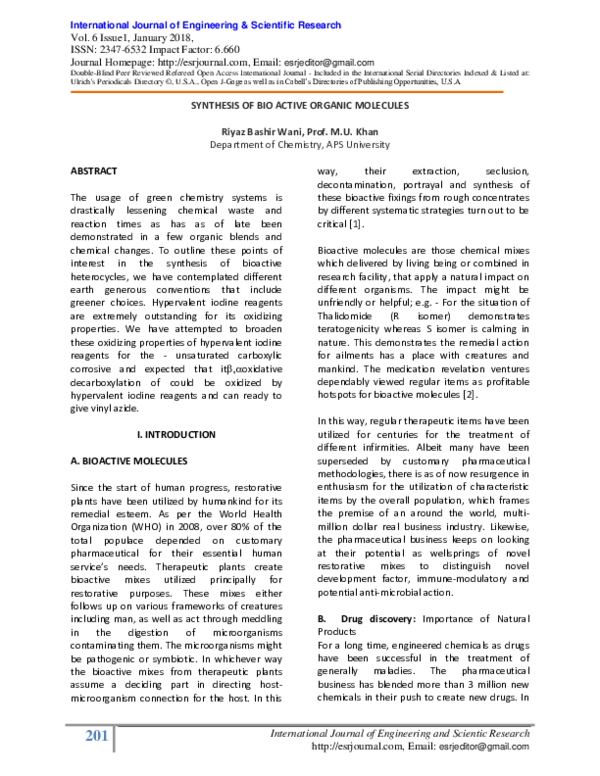 (PDF) SYNTHESIS OF BIO ACTIVE ORGANIC MOLECULES