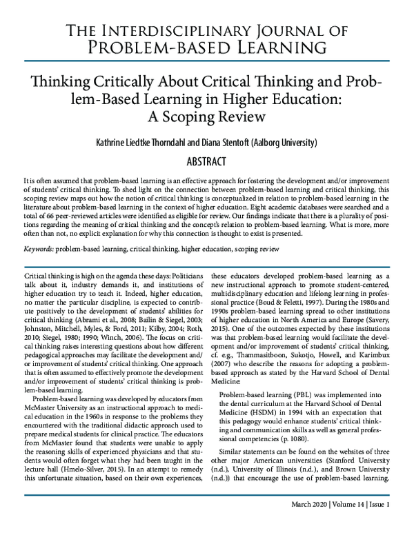 (PDF) Thinking Critically About Critical Thinking and Problem-Based Learning in Higher Education ...