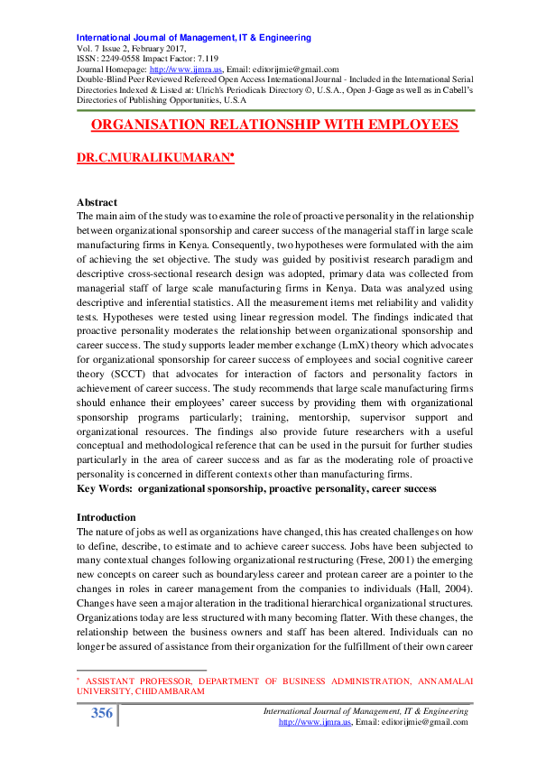 (PDF) ORGANISATION RELATIONSHIP WITH EMPLOYEES