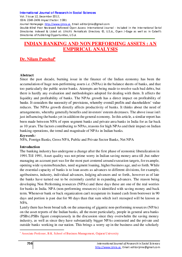 (PDF) INDIAN BANKING AND NON PERFORMING ASSETS : AN EMPIRICAL ANALYSIS