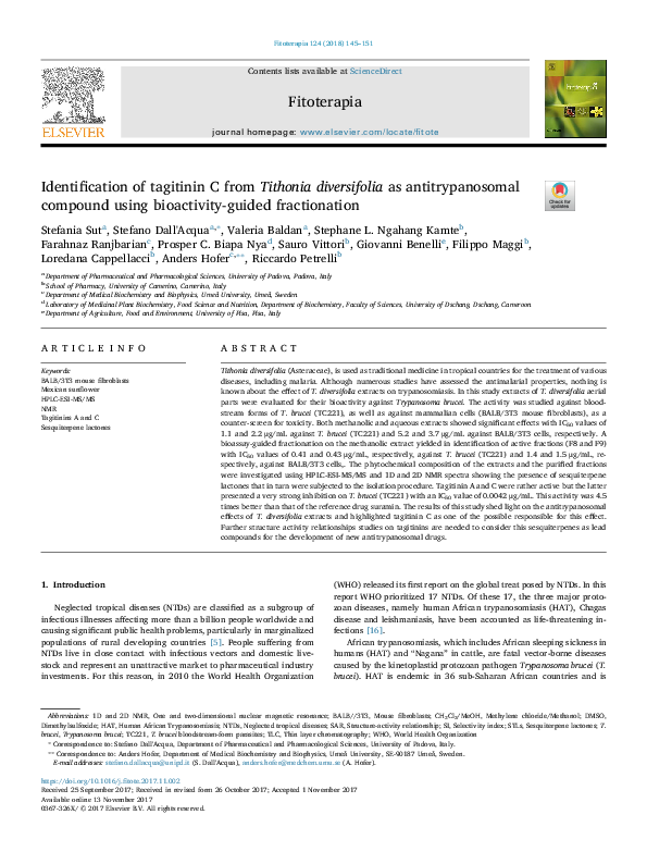 (PDF) Identification of tagitinin C from Tithonia diversifolia as ...