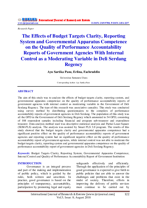 (PDF) The Effects of Budget Targets Clarity, Reporting System and ...