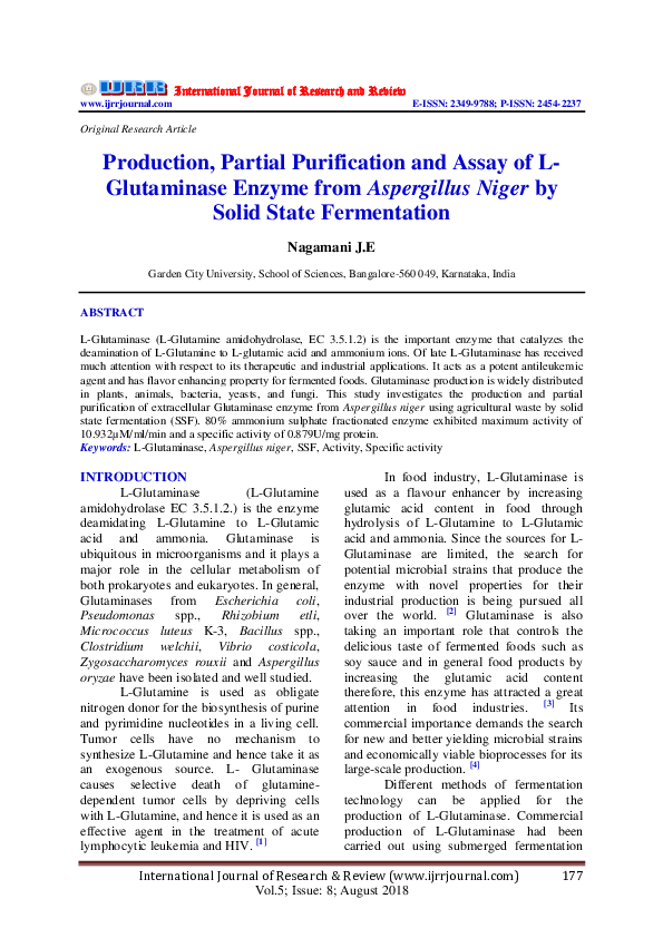 (PDF) Production, Partial Purification and Assay of L- Glutaminase Enzyme from Aspergillus Niger ...