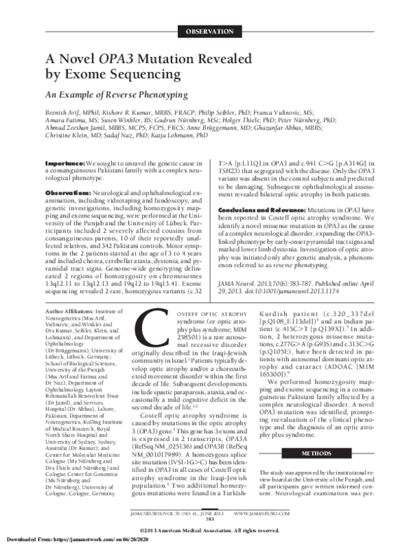 (PDF) A Novel OPA3 Mutation Revealed by Exome Sequencing | Kishore ...
