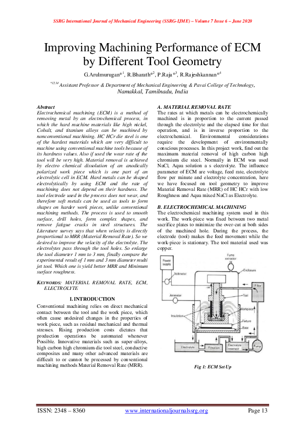 (PDF) Improving Machining Performance of ECM by Different Tool Geometry