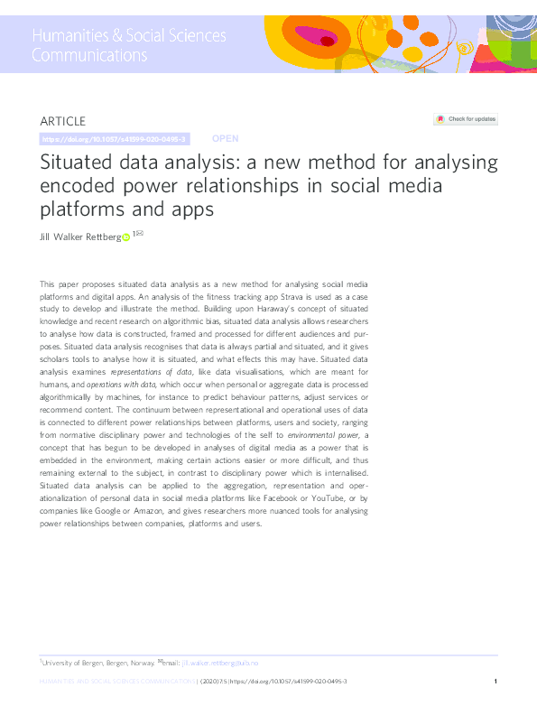 (PDF) Situated data analysis: a new method for analysing encoded power relationships in social ...