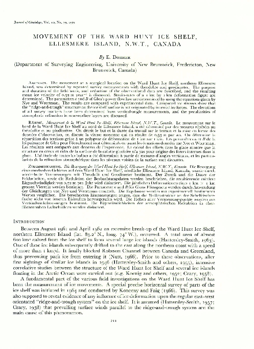 (PDF) Movement of the Ward Hunt Ice Shelf, Ellesmere Island, N.W.T., Canada