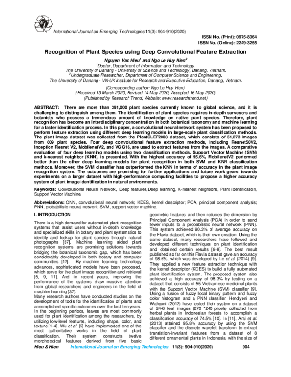Pdf Recognition Of Plant Species Using Deep Convolutional Feature Extraction 