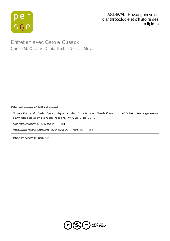 (PDF) Entretien avec Carole Cusack