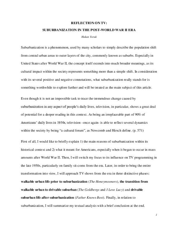 (PDF) REFLECTION ON TV: SUBURBANIZATION IN THE POST-WORLD WAR II ERA