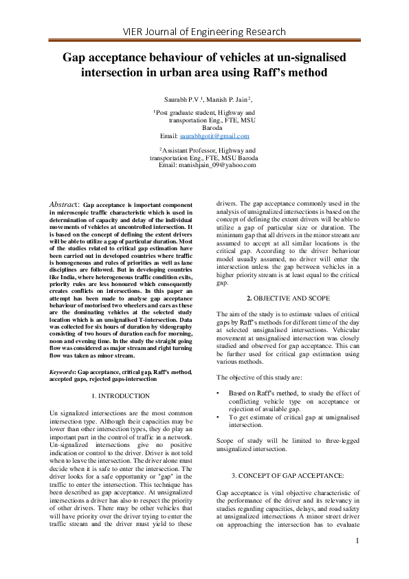 (PDF) VIER Journal of Engineering Research Gap acceptance behaviour of ...
