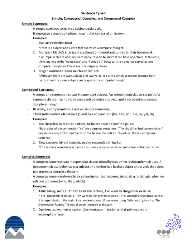 (PDF) Sentence Types: Simple, Compound, Complex, and Compound-Complex ...