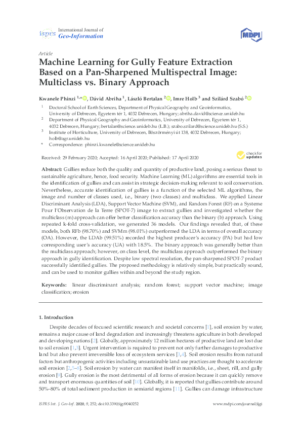 (PDF) Machine Learning for Gully Feature Extraction Based on a Pan-Sharpened Multispectral Image ...
